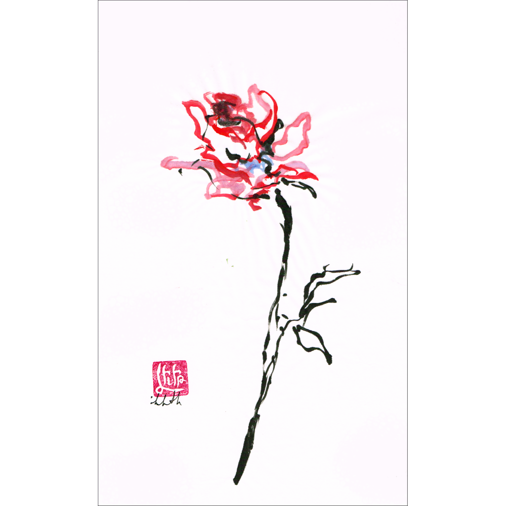"A Rose For You" Sumi-e · Lilith Ohan - Sumi-e Artist